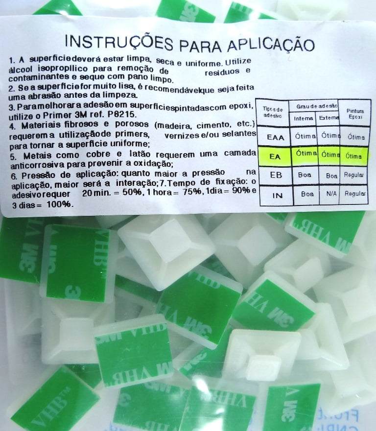 50 Fixador Auto Adesivo 3M Branco 19x19 mm Dupla Face de Alta Aderência 3M